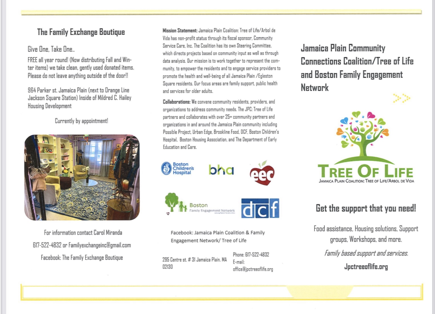 New TOL Brochure – Tree of Life – Jamaica Plain